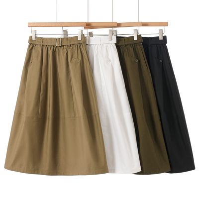 西湖阁老【葛】春装 极简主义松紧腰系腰带休闲纯棉半身裙612