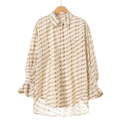 699褪色款【桑S】春季 *绍 中长不规则喇叭袖印花衬衫121