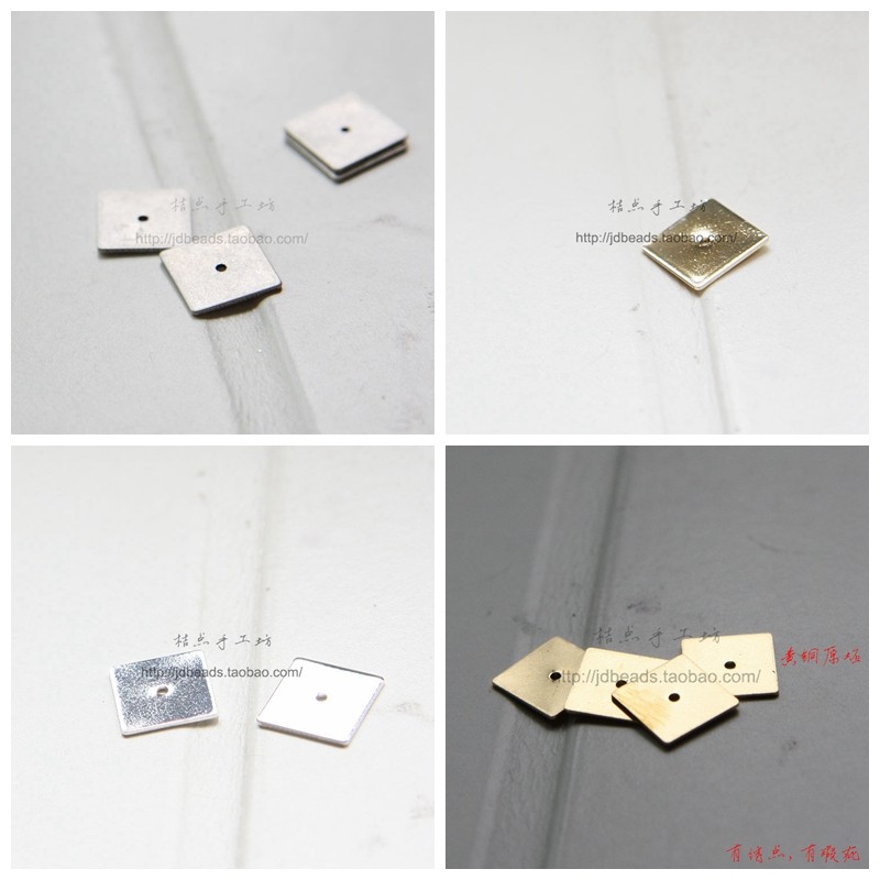 DIY配件饰品黄铜原坯10*10mm方片 铜片 隔珠隔片几何 中孔(3043C)