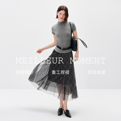 MM麦家仙气纱手工捏褶双层网裙半身裙商场同款26新品5H3140331