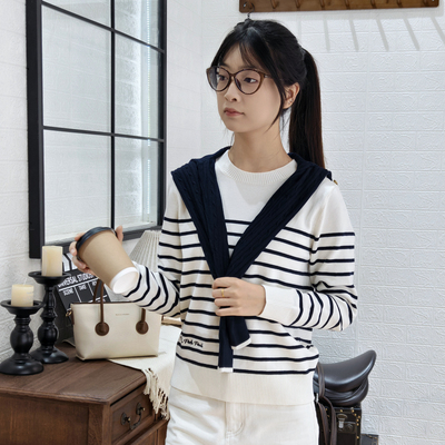 保罗彼得专柜正品女士长袖条纹针织衫休闲时尚舒适简约YUECZ00220
