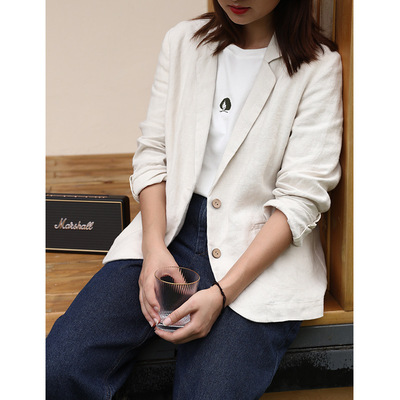 文艺女装纯亚麻西服外套长袖