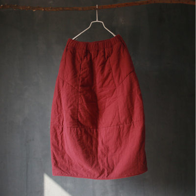 文艺复古棉麻加棉加厚女装宽松棉裙半身裙长裙花苞裙秋冬优雅