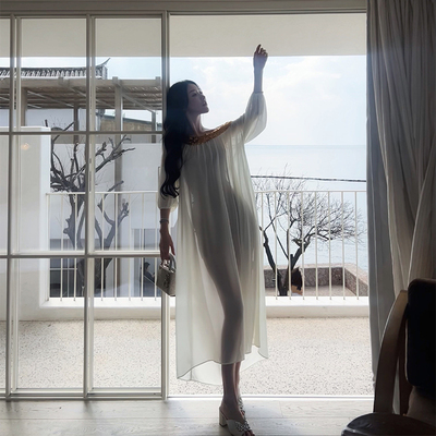 bear熊熊屋【阿修罗】曼妙美神 氛围感透视亮片灯笼袖长裙连衣裙