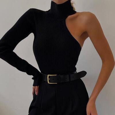 Womens Fashion Slim Fit Shoulder Cutout Jumpsuit Autumn