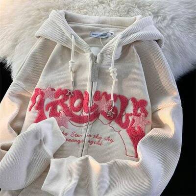Corduroy Embroidered Loose Unisex Spring Autumn Long