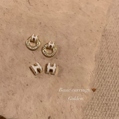 白色锆石字母耳钉女质感百搭