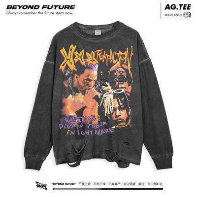 长袖oversize水洗做旧