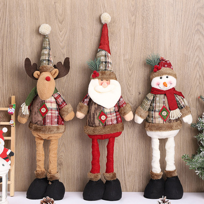 娃 Vintage Snowflake Checkered Fabric Stretch Doll Christmas