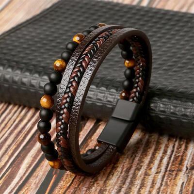 High Quality Leather Bracelet Men Classic Fashion Tiger Eye