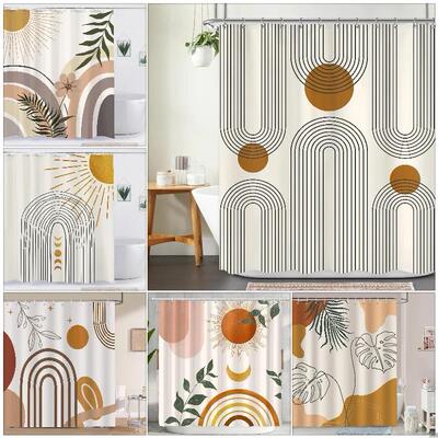 abstract Bohemian shower curtain Medieval arch Sun leaf Mode