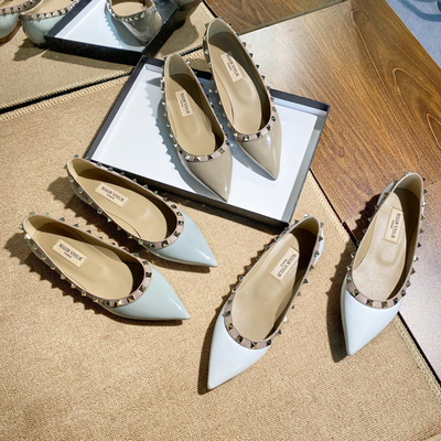 vt经典尖头单鞋女真皮铆钉浅口