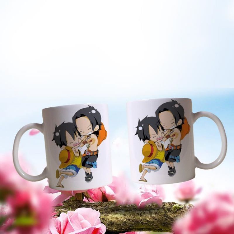 海贼王 路飞 艾斯周边马克杯 动漫陶瓷白杯 卡通可爱水杯变色茶杯