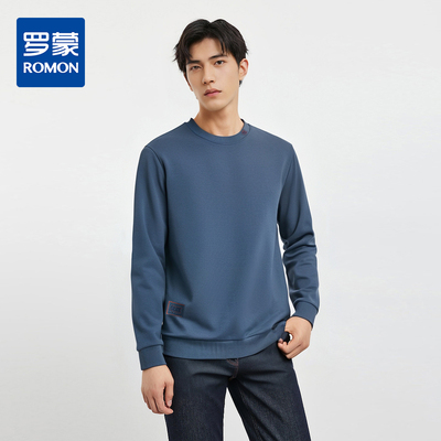 【桑蚕丝混纺 多色】罗蒙春秋男装时尚卫衣男士布标绣花卫衣时尚