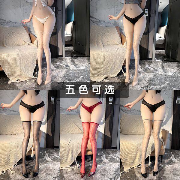 新款性感过膝袜女款马油波点丝袜纯色长筒袜显瘦红色蕾丝优质油亮