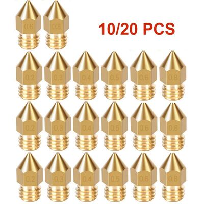 10/20 Pcs MK8 Brass Nozzle 0.2MM 0.3MM 0.4MM 0.5MM 0.6MM Ext