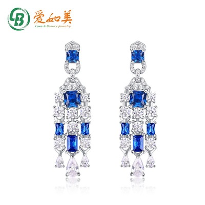 复古S925银渡18K金PT950铂金高碳钻耳坠蓝宝石耳环女长款气质百搭