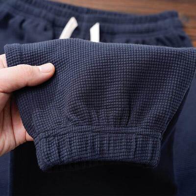 Mostarsea~美式休闲风！重磅华夫格直筒卫裤男抽绳宽松束脚运动裤