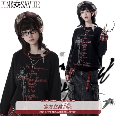 现货即发【万圣前夜】红黑设计拼格毛衣柔软牛仔半裙设计感秋冬