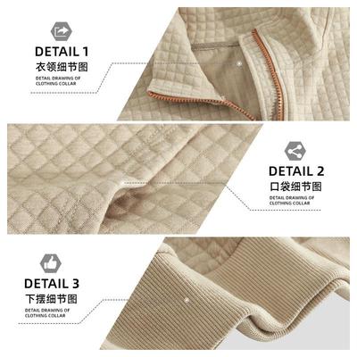 2025秋冬男士休闲卫衣新款亚马逊格子拉链开襟麂皮绒绣花提花卫衣