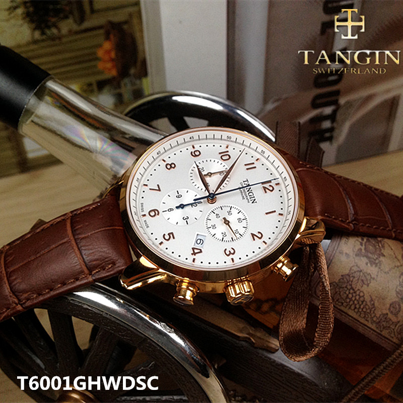 瑞士tangin天珺手表 男表石英表 多功能正品T6001GHWDSA皮带6001_虎窝淘