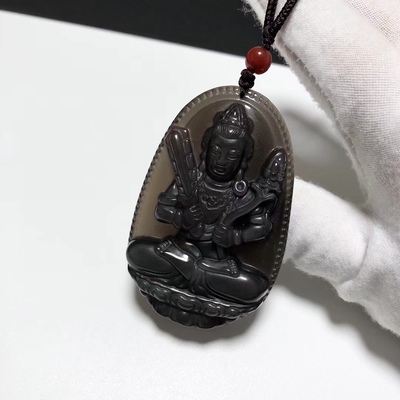 D1122# 天然银曜石生肖虎牛守护神吊坠 本命佛挂件59.5*39.3*11mm