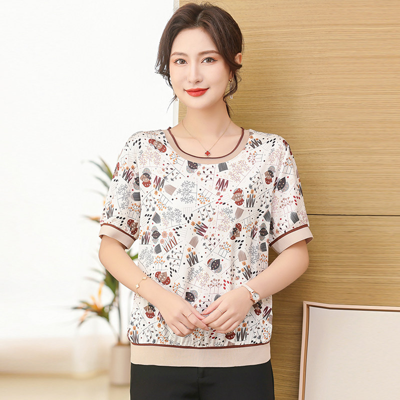 2024年新款女装短袖个性锁骨甜美中年时尚妈妈女装年轻款爆款上衣