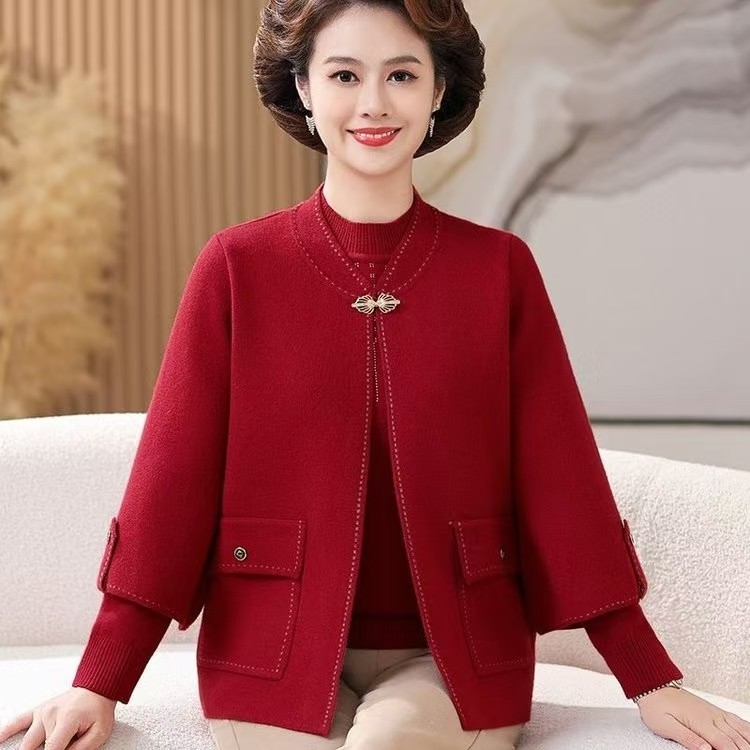 梵猫2025新款妈妈装春秋装针织中国风外套上衣洋气小衫中老年女装
