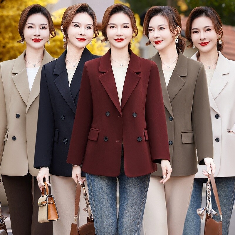 梵猫2025新款妈妈装春秋装双排扣西装外套上衣洋气小衫中老年女装
