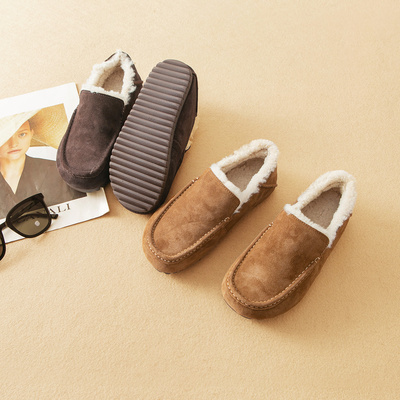 蛮文 冬日又暖又好看 懒人一脚蹬 牛反绒羊羔毛乐福鞋雪地鞋5E085