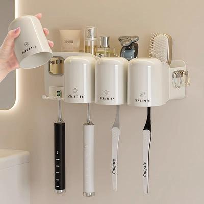 Wall-mounted bathroom organizer rack, no drilling required,
