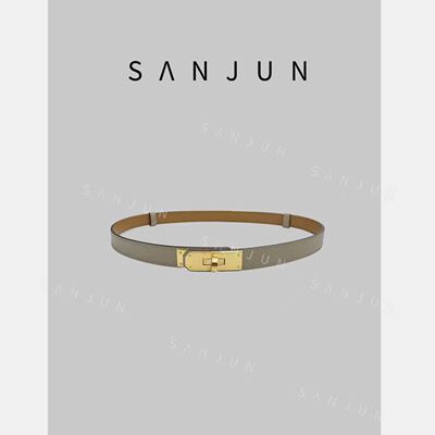 SANJUN【金扣】时尚牛皮钢扣可调节黑色百搭小皮带 DYA152