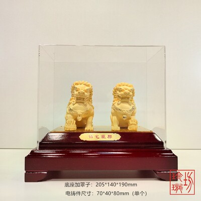 绒沙金黄金礼品宫门对狮狮子工艺品风水摆件金银礼品镇宅狮子饰品