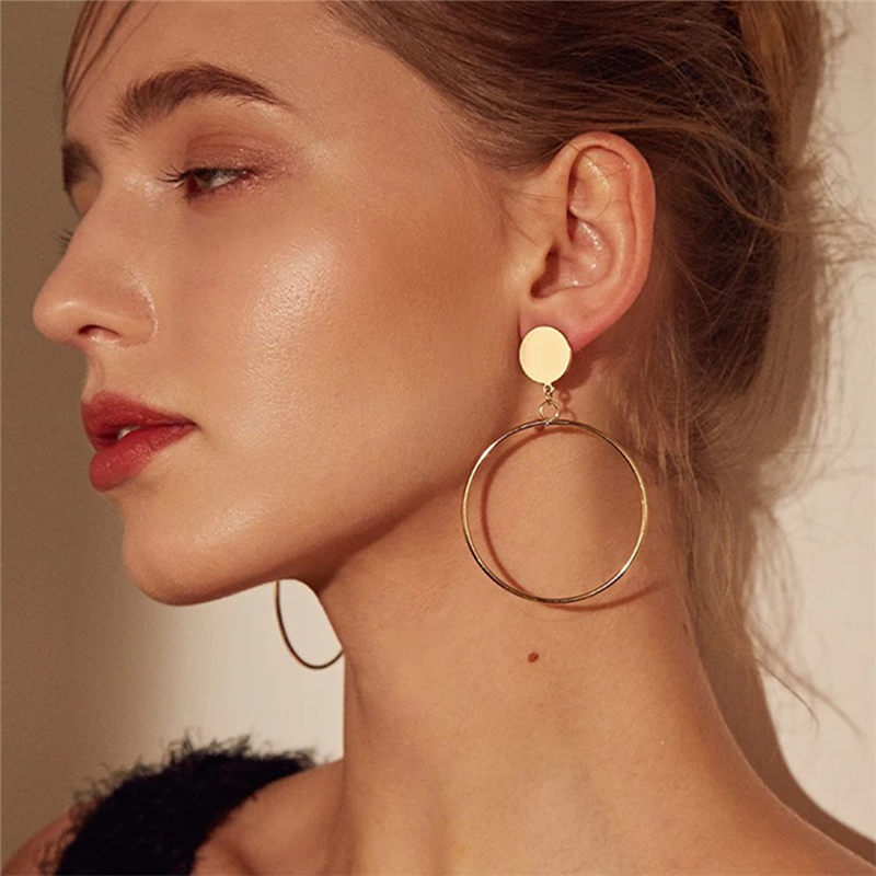 Simple fashion gold color Silver plated geometric big round