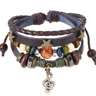 Handmade Boho Gypsy Hippie Design Brown Leather Star G Clef