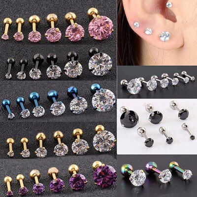 2PCs Fashion CZ 3 Prong Tragus Cartilage Stainless Steel