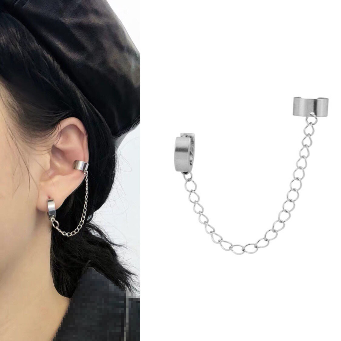 Single Stainless Steel Chain Men and Women Ear Clip New