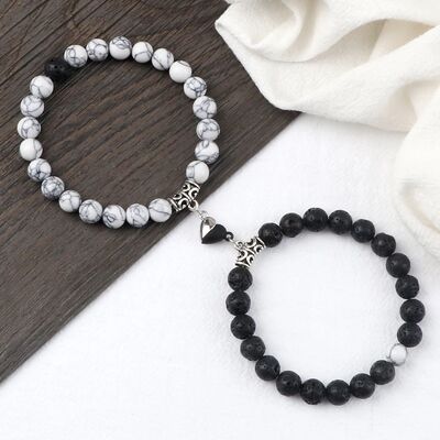 2Pcs/Set Sliver Black Color Magnet Pendant Bracelets 6MM