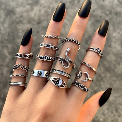 Punk Gothic Butterfly Snake Chain Ring Set Retro Vintage