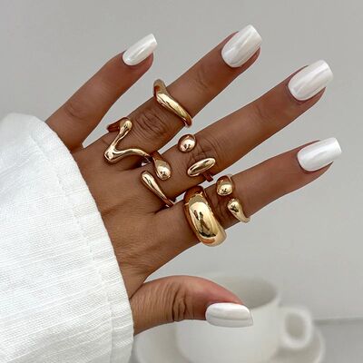 6Pcs/Set Smooth Metal Opened Rings for Women Punk