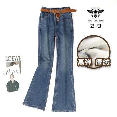 欧货冬季厚绒显瘦保暖微喇叭裤女