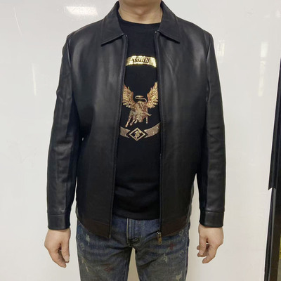 H1266春秋男士皮衣 绵羊皮革拉链商务休闲外套 时尚都市