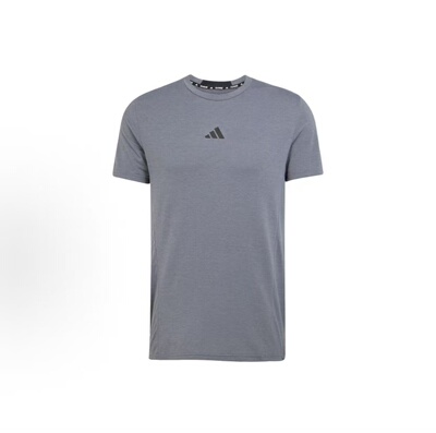 adidas AEROREADY 品牌logo圆领修身短袖T恤 男款 灰色JI5766