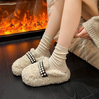 厚底仙女风毛毛鞋女年新款冬季外穿加绒保暖一脚蹬乐福鞋棉鞋