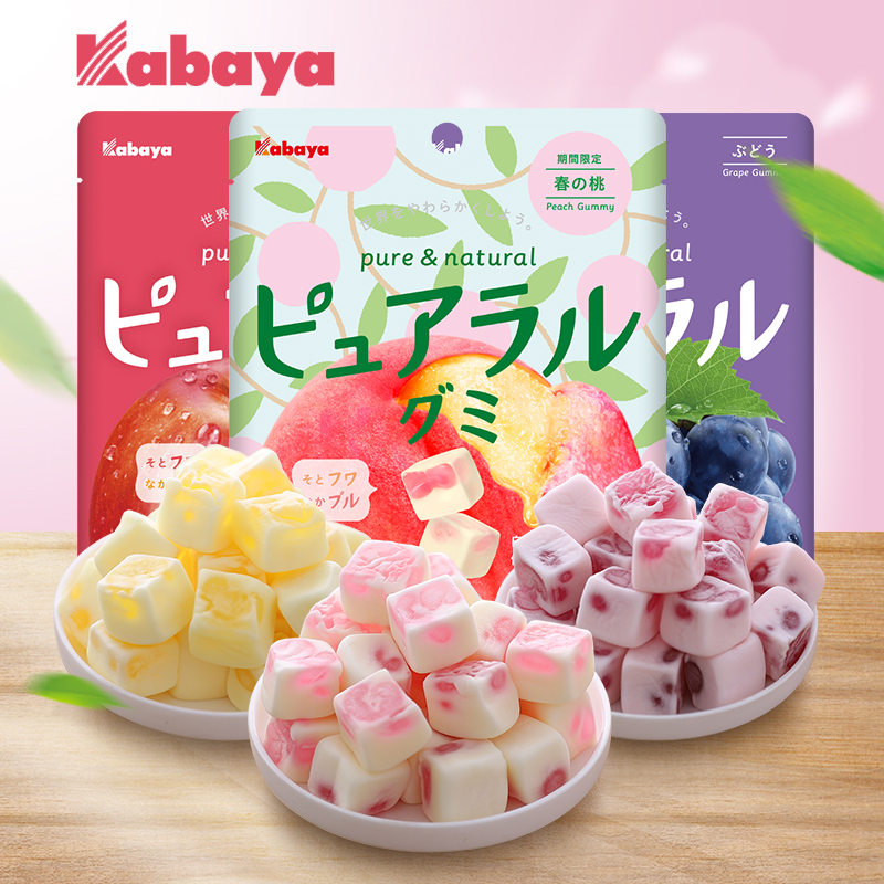 日本进口零食kabaya卡巴也软糖桃子葡萄夹心水果糖网红糖果高颜值_虎窝淘