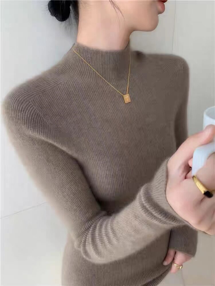 一线成衣羊绒衫女100纯山羊绒长袖修身毛衣半高领打底衫秋冬内搭