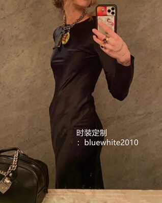 定制   立裁 黑色真丝连衣裙 长款桑蚕丝裙  轻礼服裙