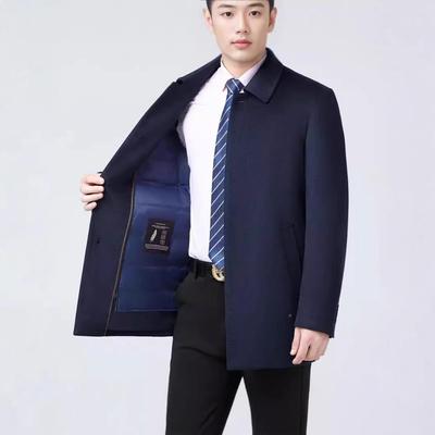 新款秋冬男羽绒胆内克羊绒大衣商务休闲男大衣88705羊绒保夹暖外