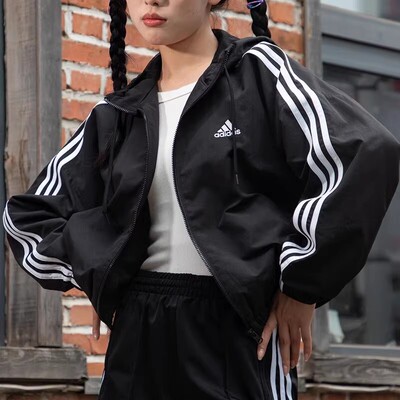阿迪达斯女运动休闲连帽夹克外套