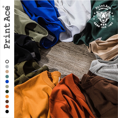 咔叽复古全棉无缝织重磅宽男短袖